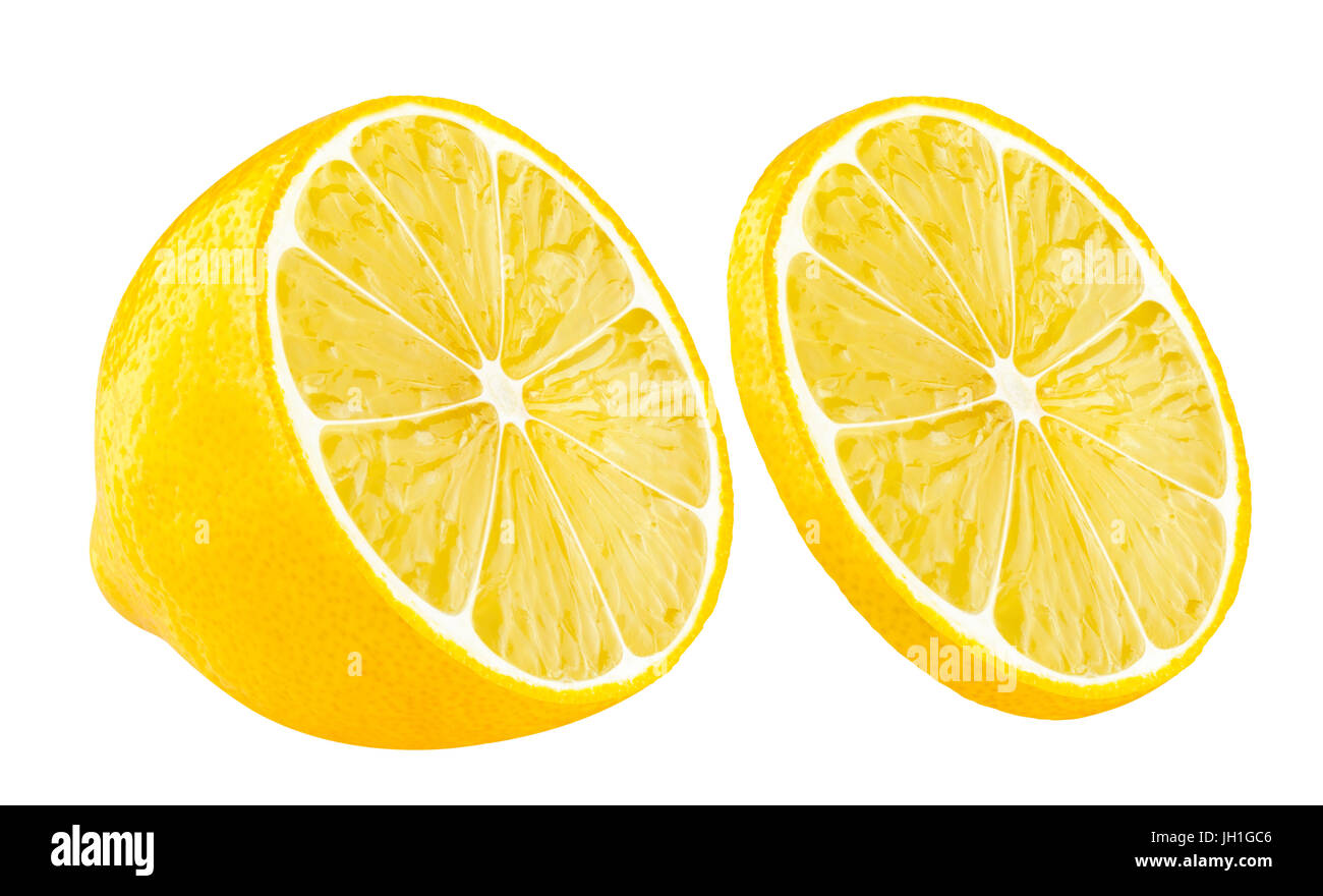 Lemon half and slice on white background with clipping path Stock Photo ...