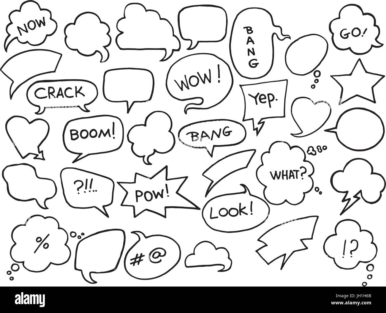 Set of different bubbles for speech, speak clouds. Hand-drawn graphic ...