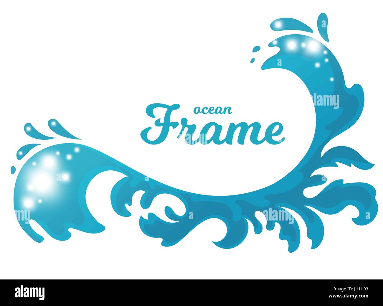 stylized cartoon ocean wave with drops and splashes, isolated vector ...
