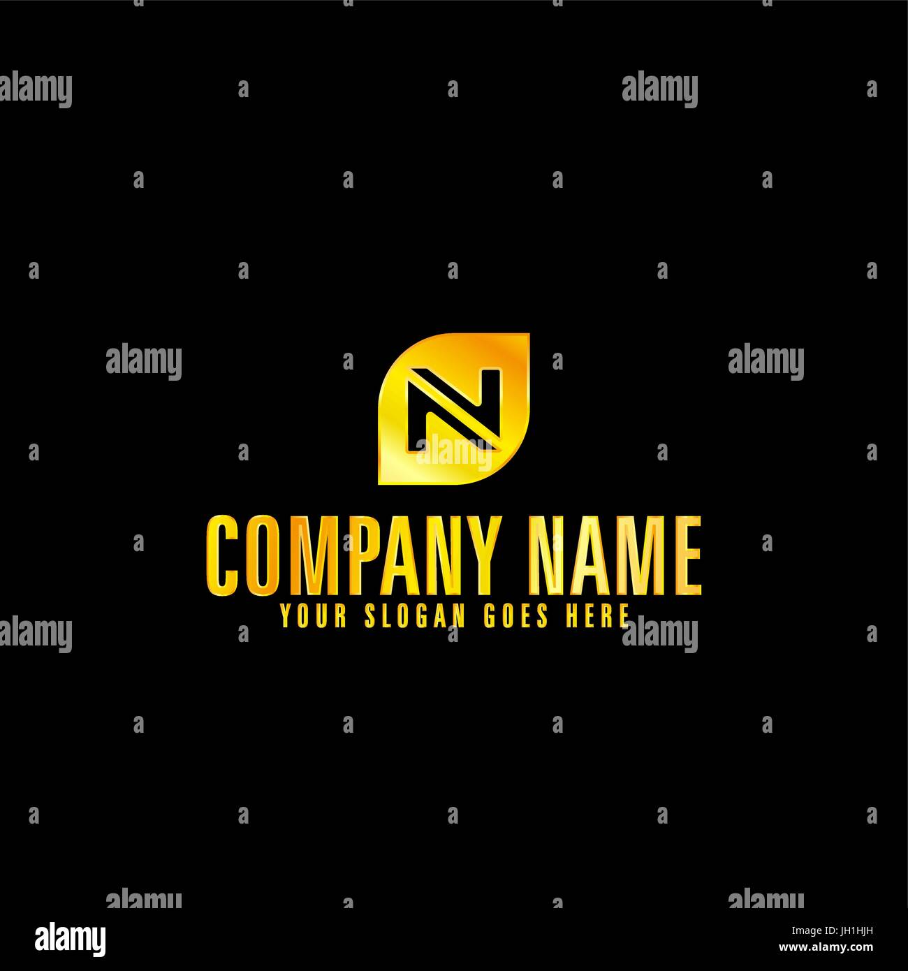 Golden Letter N Emblem with Black Background, Vector, Illustration ...