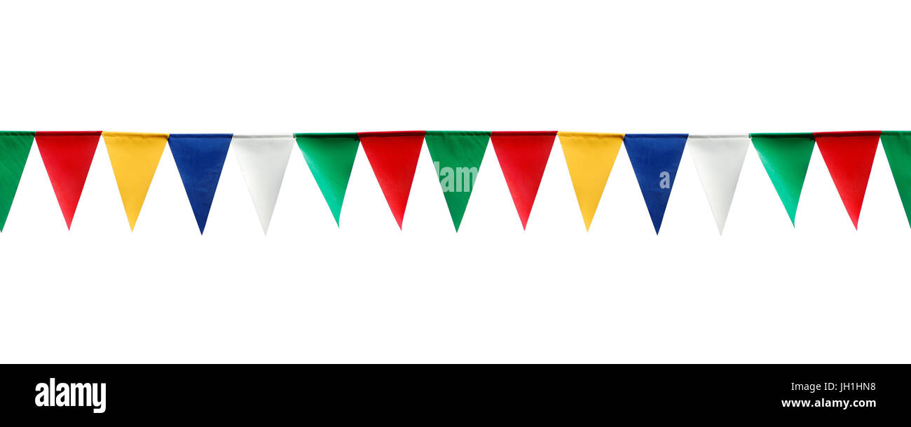 Festive triangular flags isolated on white background. Seamless pattern ...