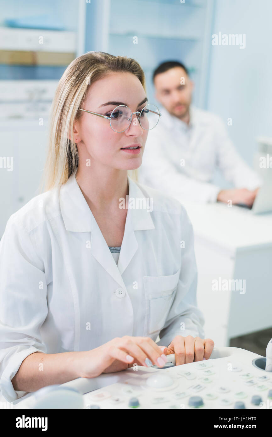 researchers team work at computer scientific analysing data out ...