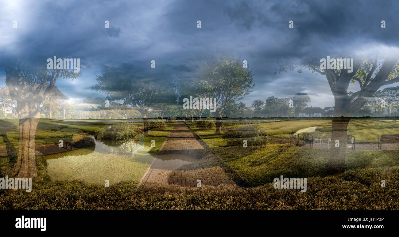 Contemporary public park superimposed on a primitive landscape to ...