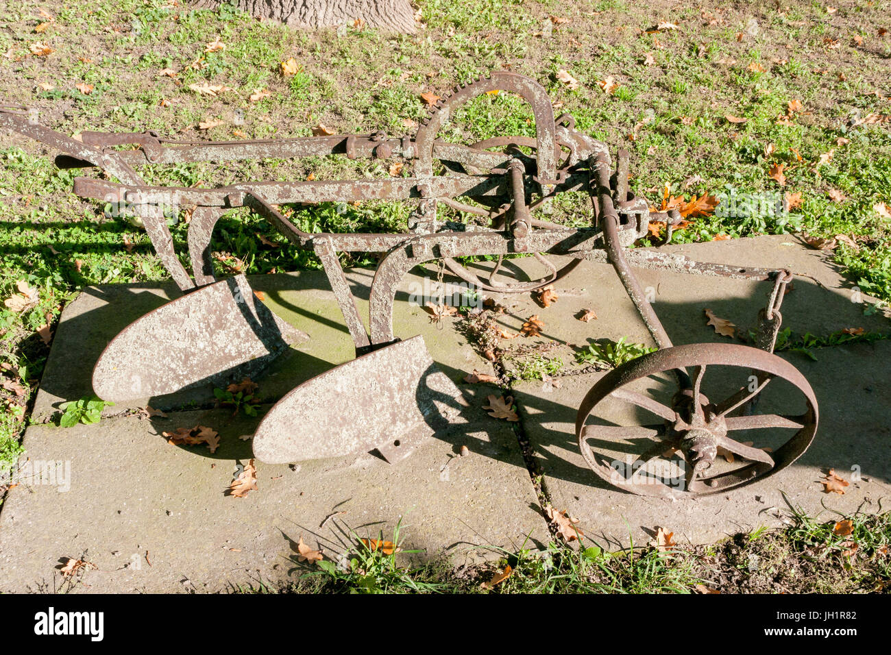 Old fashioned farmers plough for harvesting paprika in a village in ...