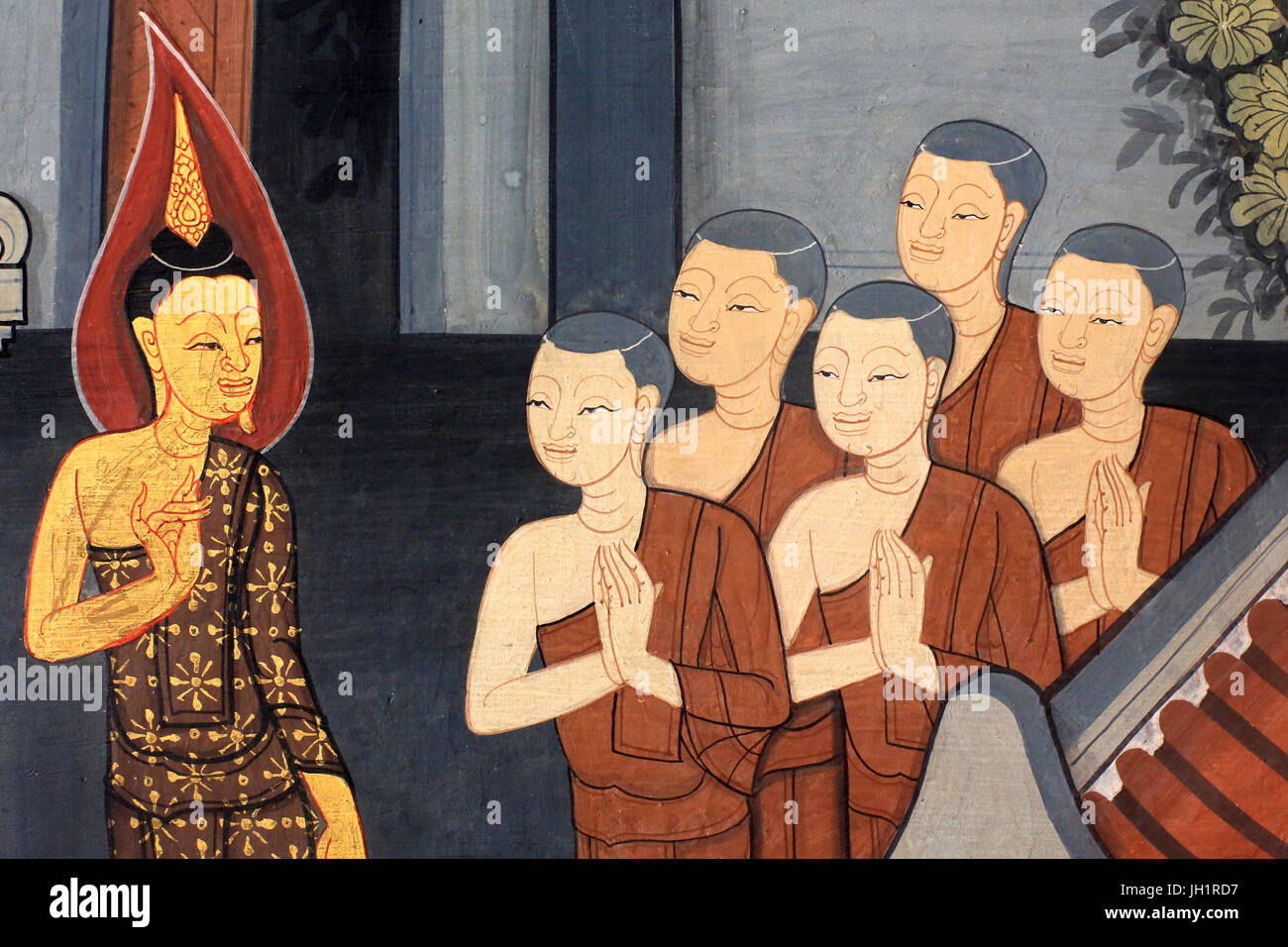 Prince Rama. Mural detail on inner walls of the Vihara from the era of ...