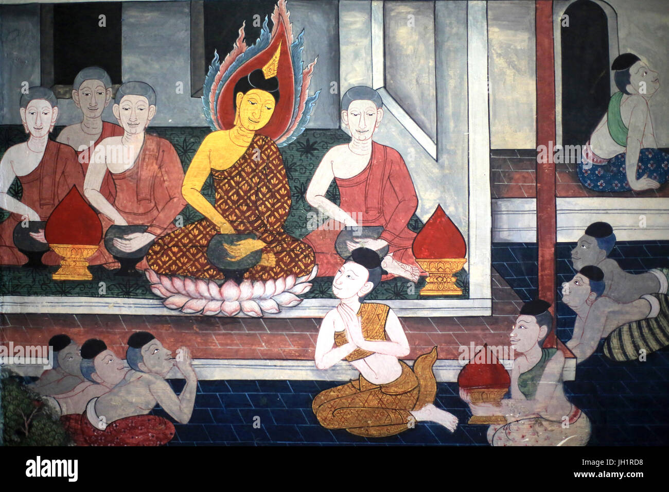 Prince Rama. Mural detail on inner walls of the Vihara from the era of ...