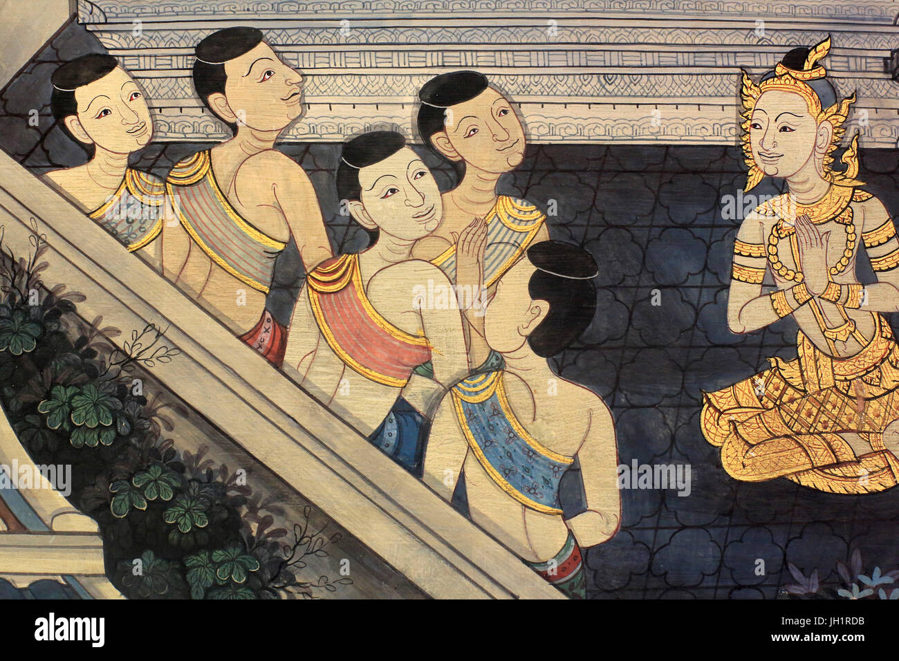 Prince Rama. Mural detail on inner walls of the Vihara from the era of ...