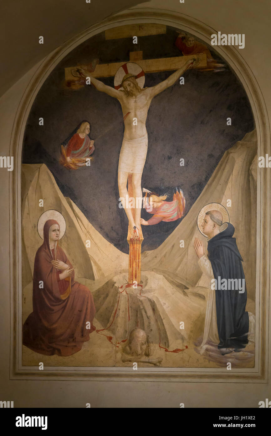 Crucifixion with the Virgin Mary and St Dominic, Cell 30, by Fra Beato Angelico,1440- 1442 ...
