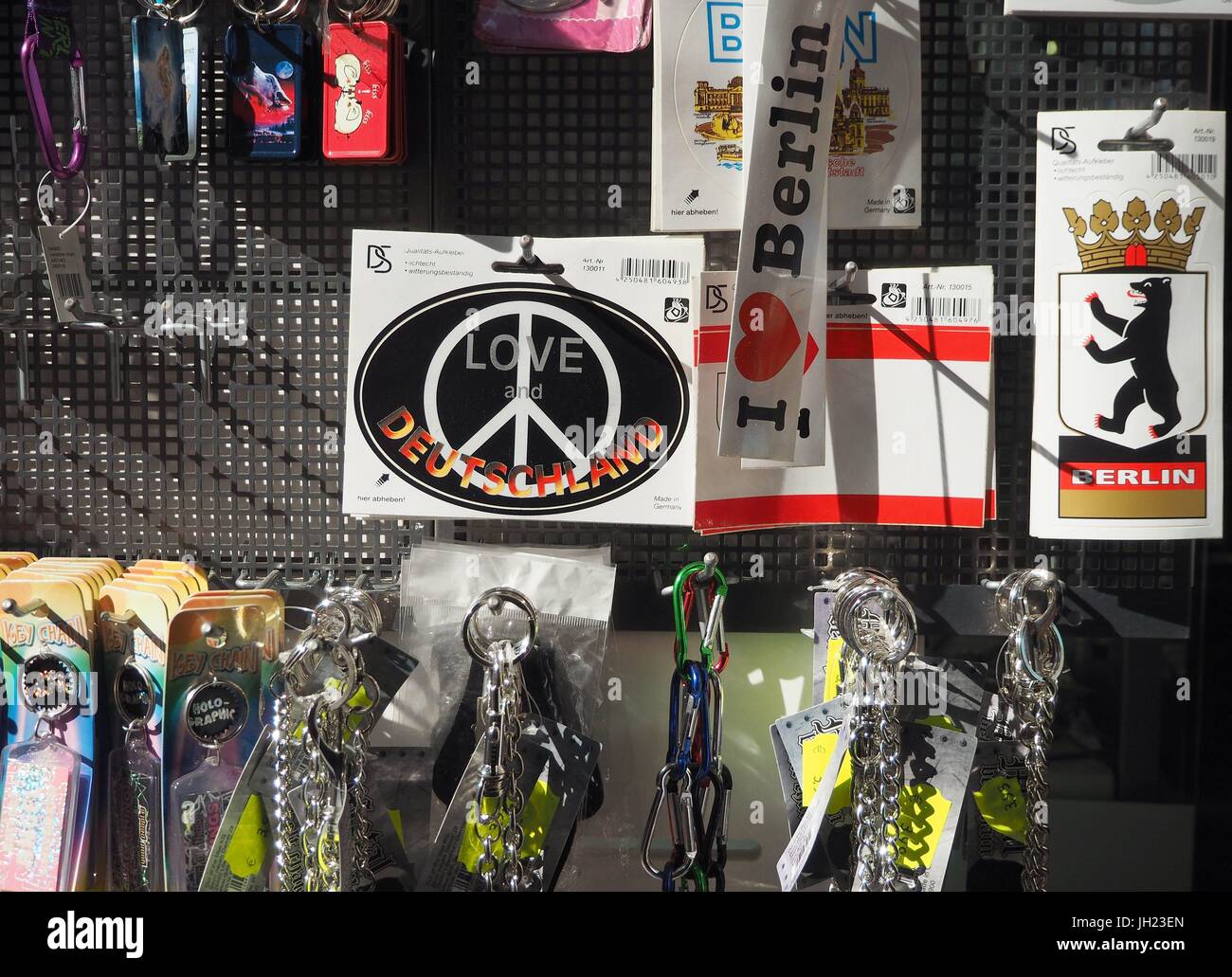 Berlin souvenirs are seen at a small gift and souvenirs shop in central ...