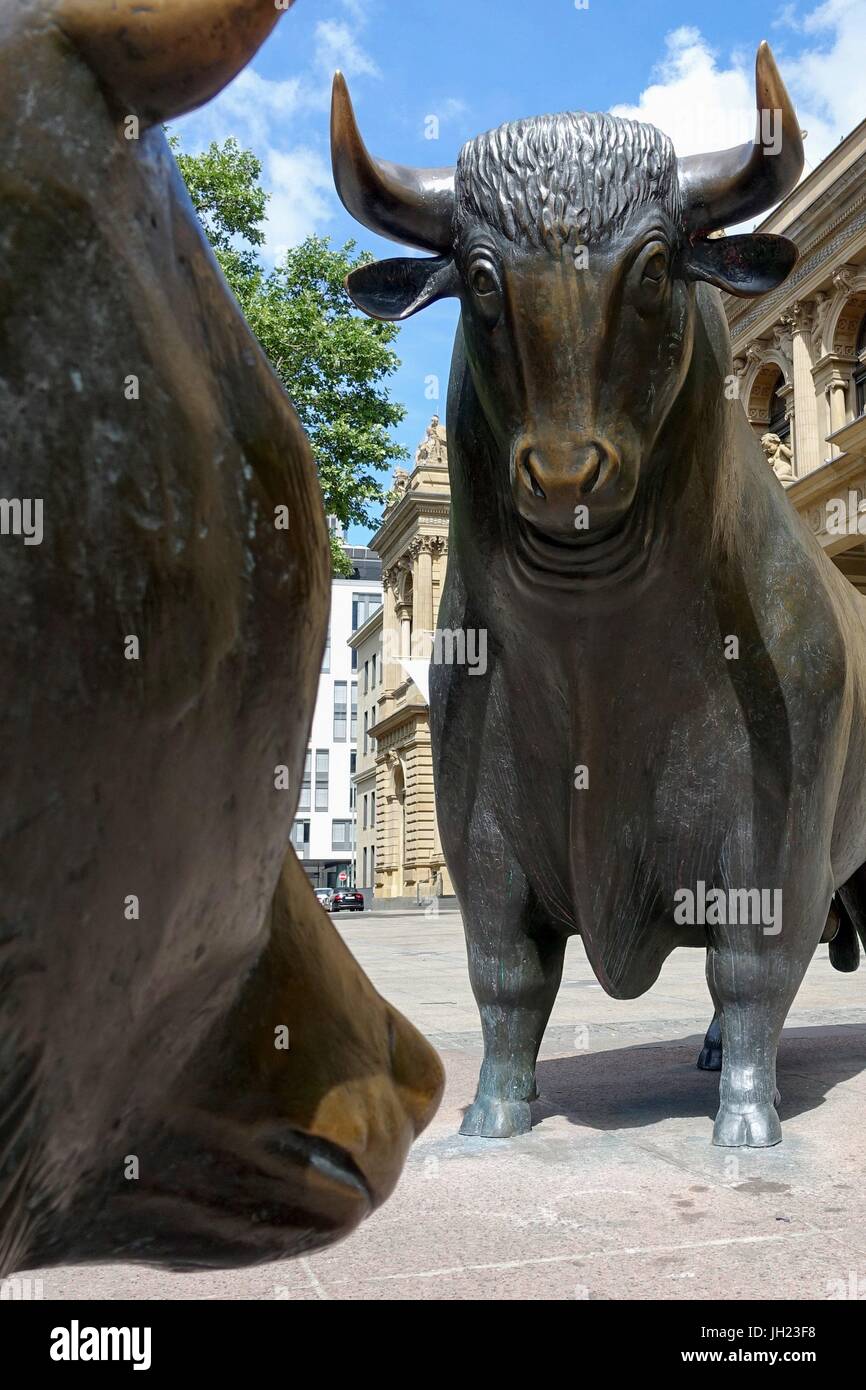 Germany: Bear and Bull in front of the Frankfurt Stock Exchange. Photo ...
