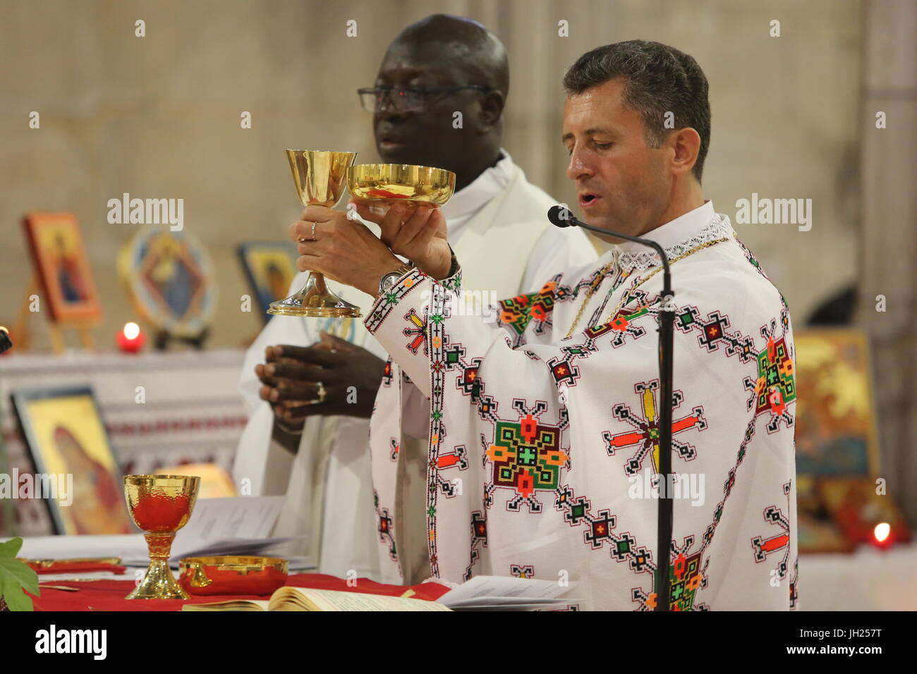 Mass celebrated by a melkite (Greek-catholic) and a catholic priests in ...