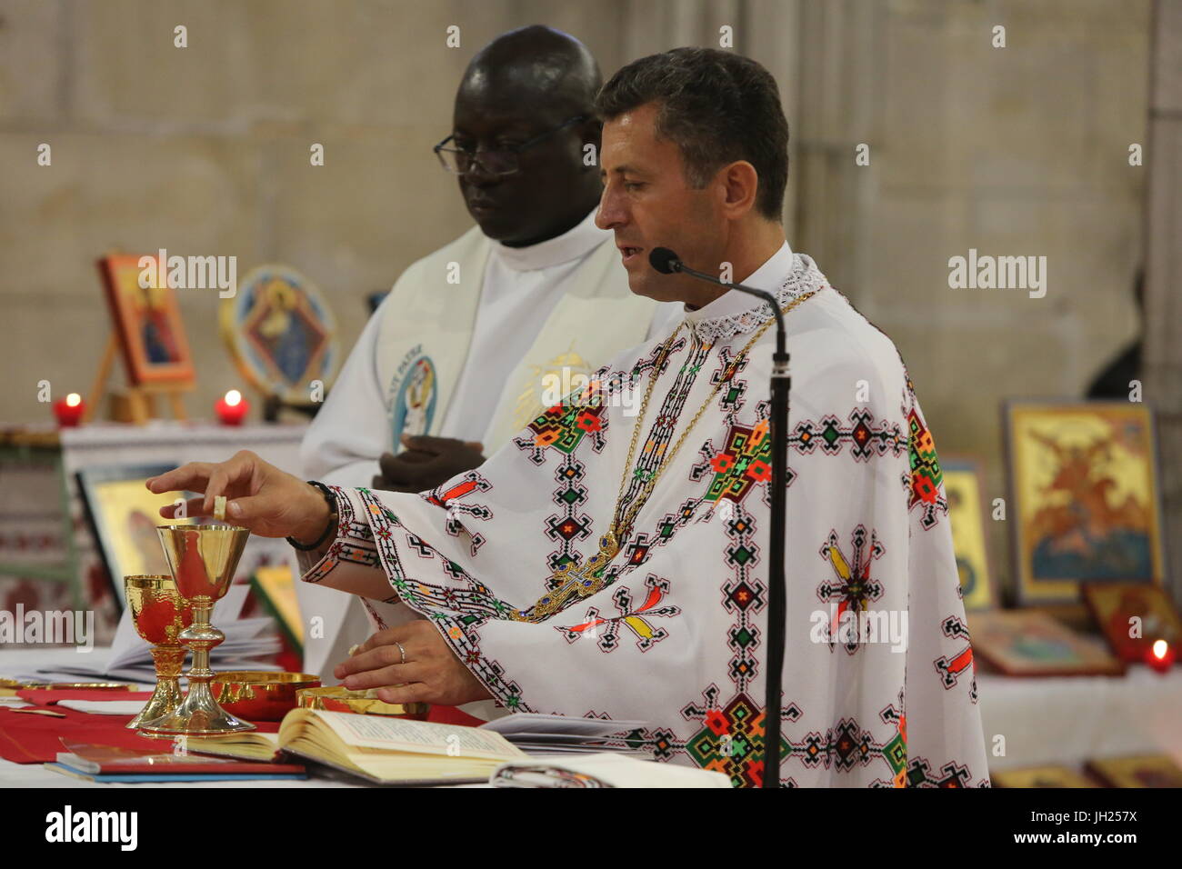 Mass celebrated by a melkite (Greek-catholic) and a catholic priests in ...