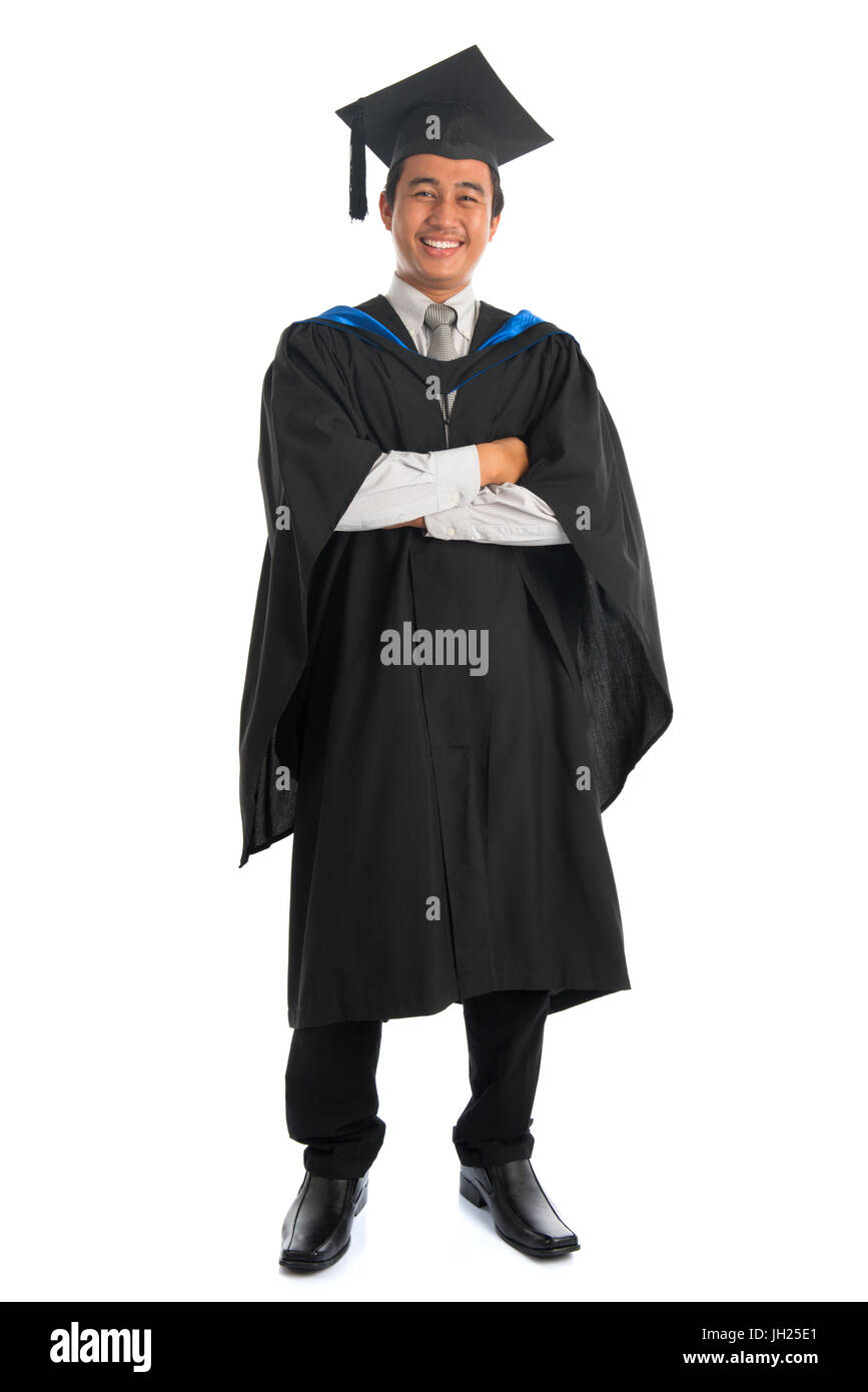 Full body happy arms crossed Asian male university student in ...