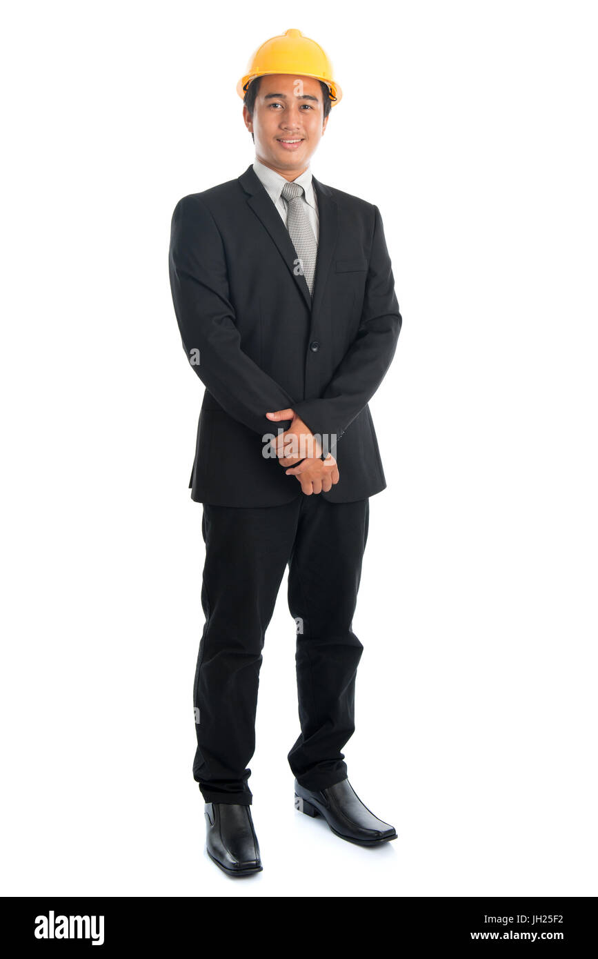 Portrait of full body attractive Southeast Asian engineer with yellow ...