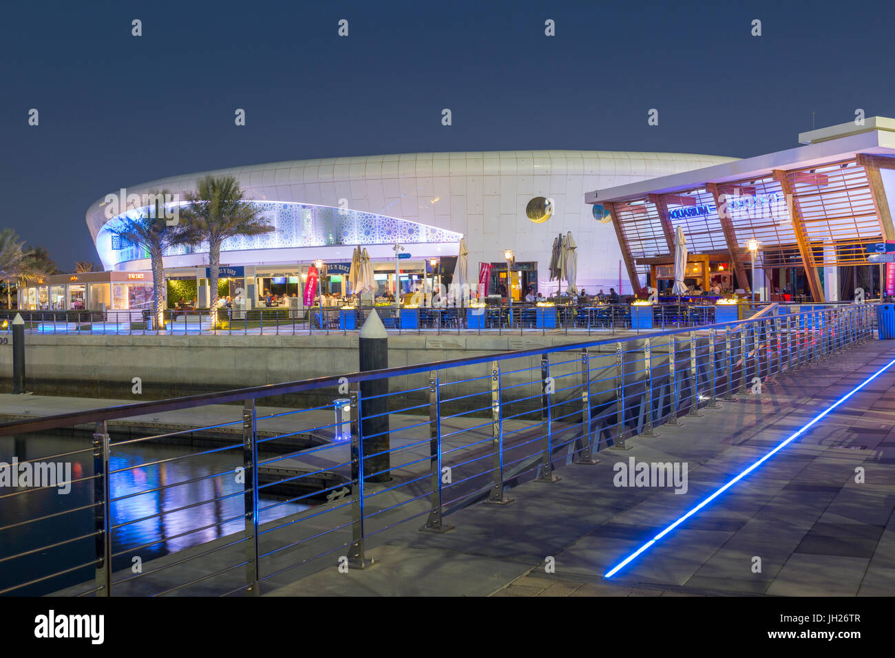 Bars in Yas Marina at dusk, Yas Island, Abu Dhabi, United Arab Emirates ...