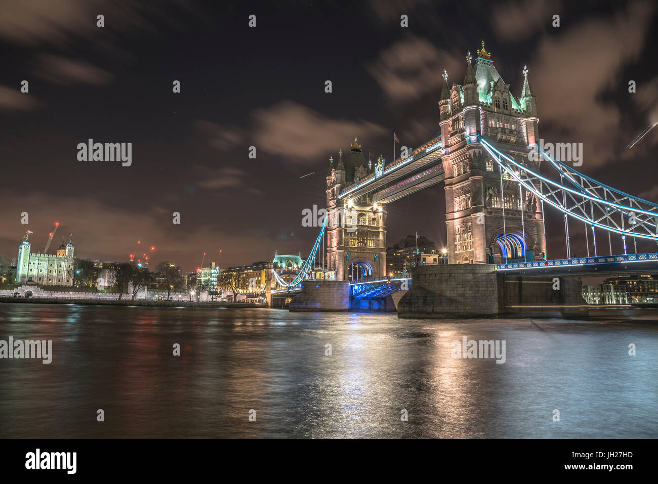 Tower Bridge and The Tower of London at night, London, England, United ...