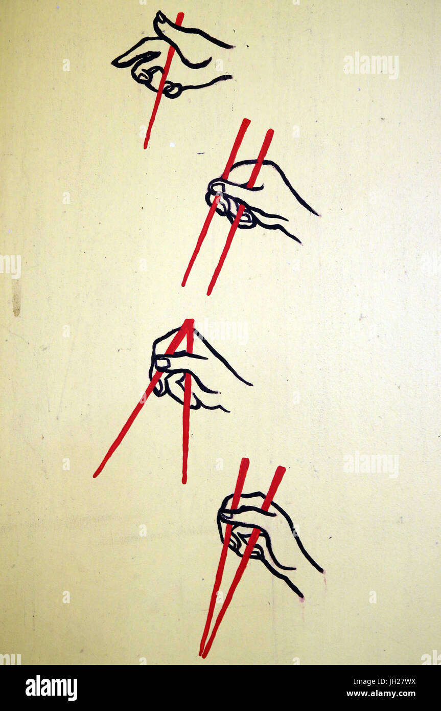Street wall painting. How to use chopsticks. Singapore Stock Photo - Alamy