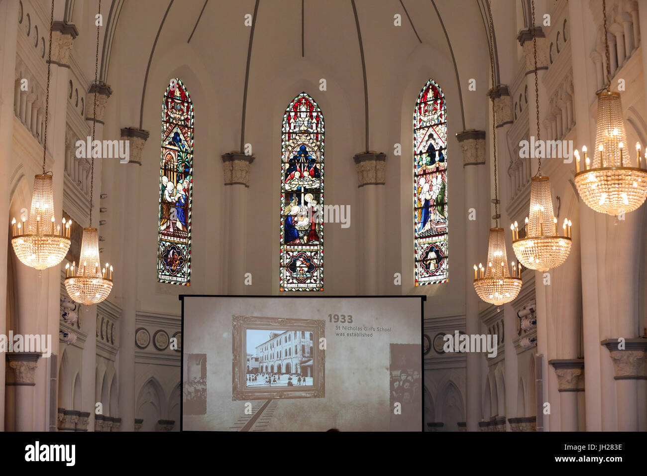 Chijmes. The interior of CHIJMES Hall, showing the arched ceiling and ...
