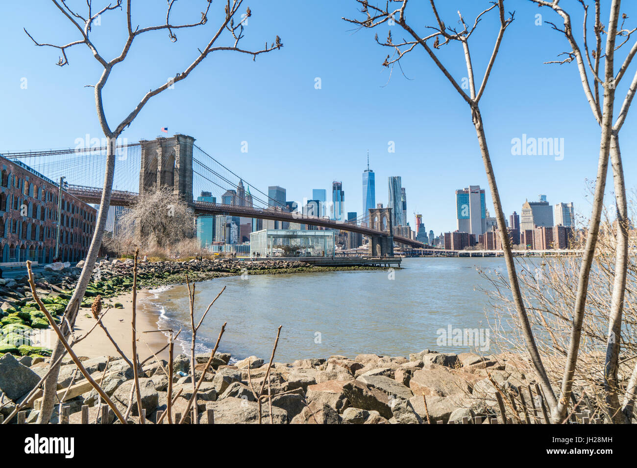 Brooklyn Bridge and Manhattan skyline seen from Brooklyn Bridge Park ...