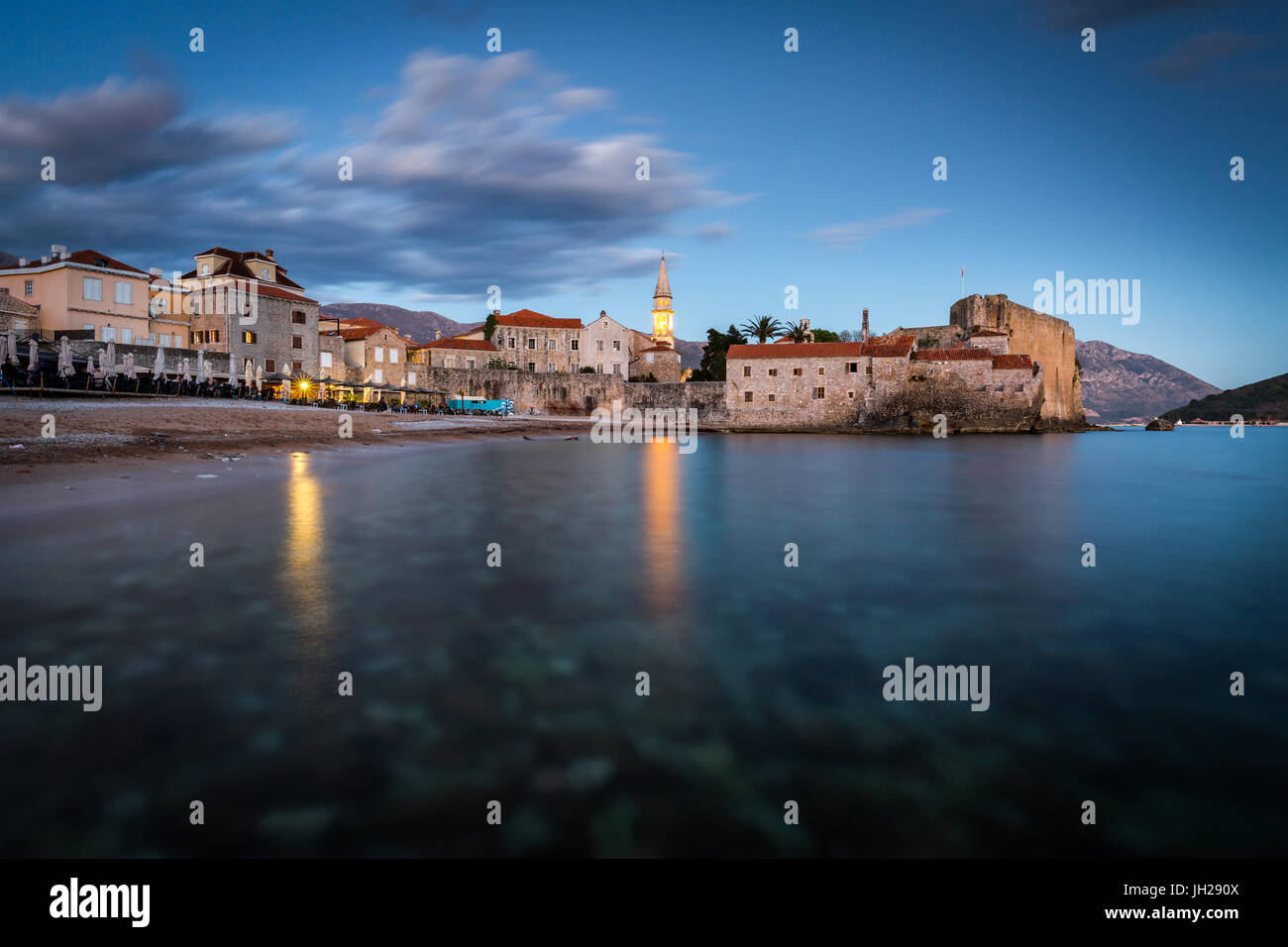 A long exposure during the evening blue hour of the beach and stari ...