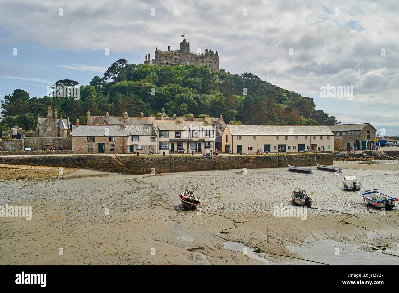 View of St Michael's Mount from the tidal island's landward harbour ...