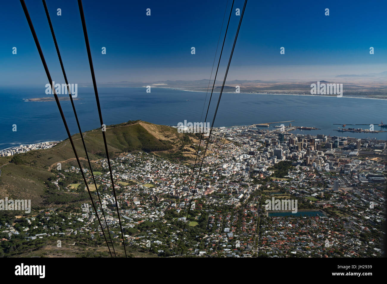View from the top of Table Mountain across Table Bay, from the cable ...