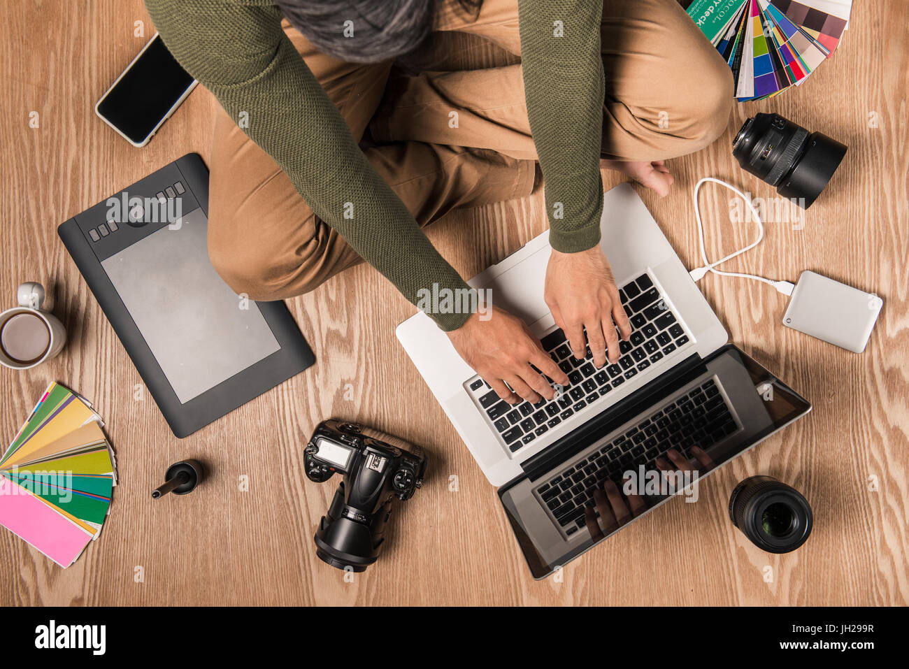 Top view of photographer at workplace with copy space Stock Photo - Alamy