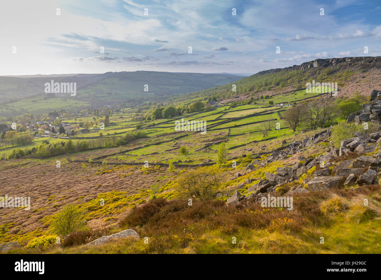 View baslow edge towards curbar edge calver village hi-res stock ...