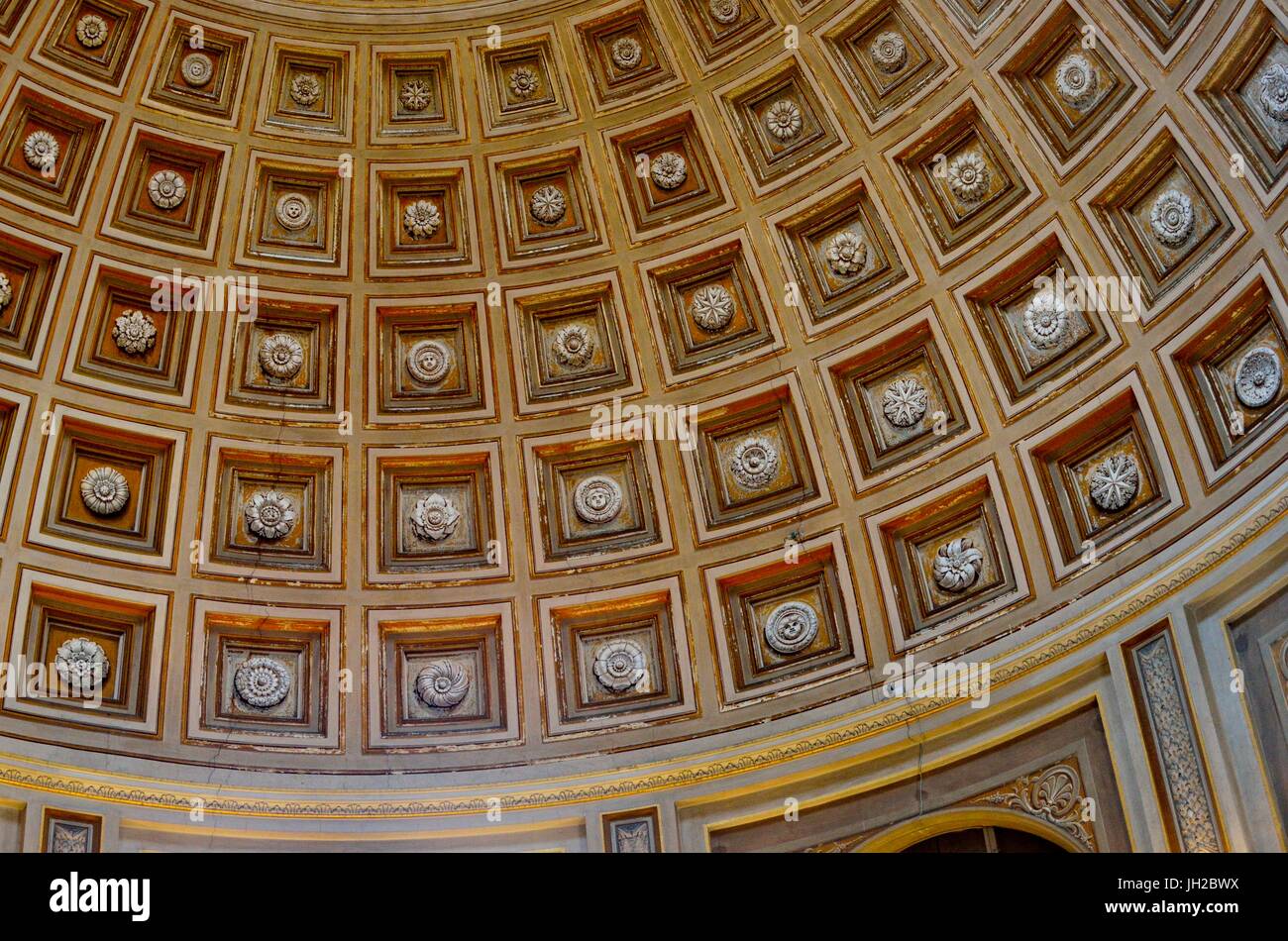 Coffered ceiling of the Sala Rotonda, Vatican Museums, Vatican City ...