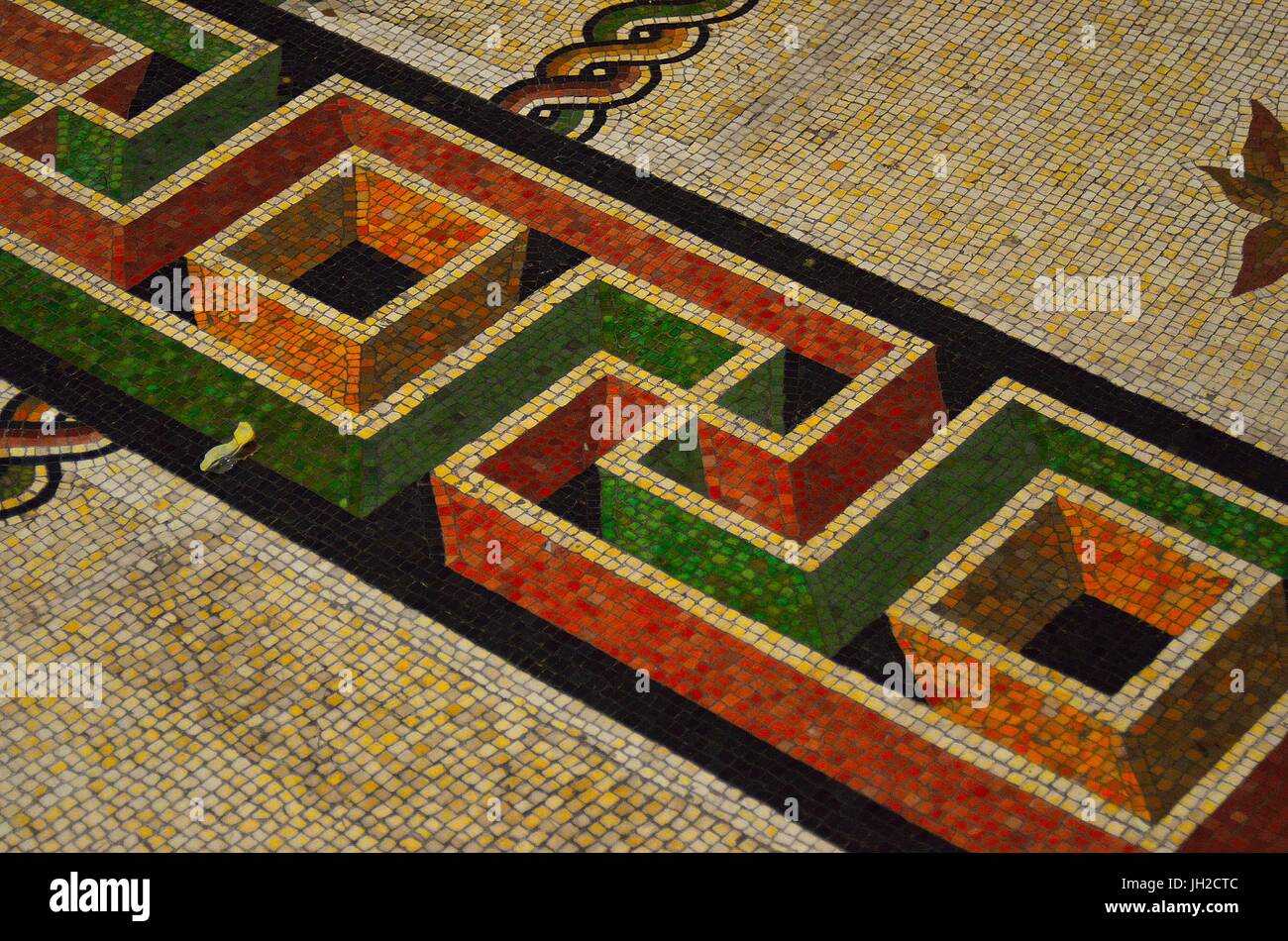 Close up of Mosaic Design near Round monolithic porphyry basin on the ...