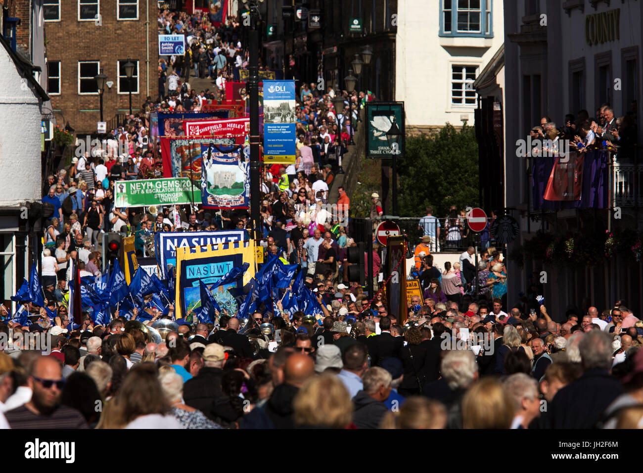 The parade of union banners past the County Hotel during the Durham ...