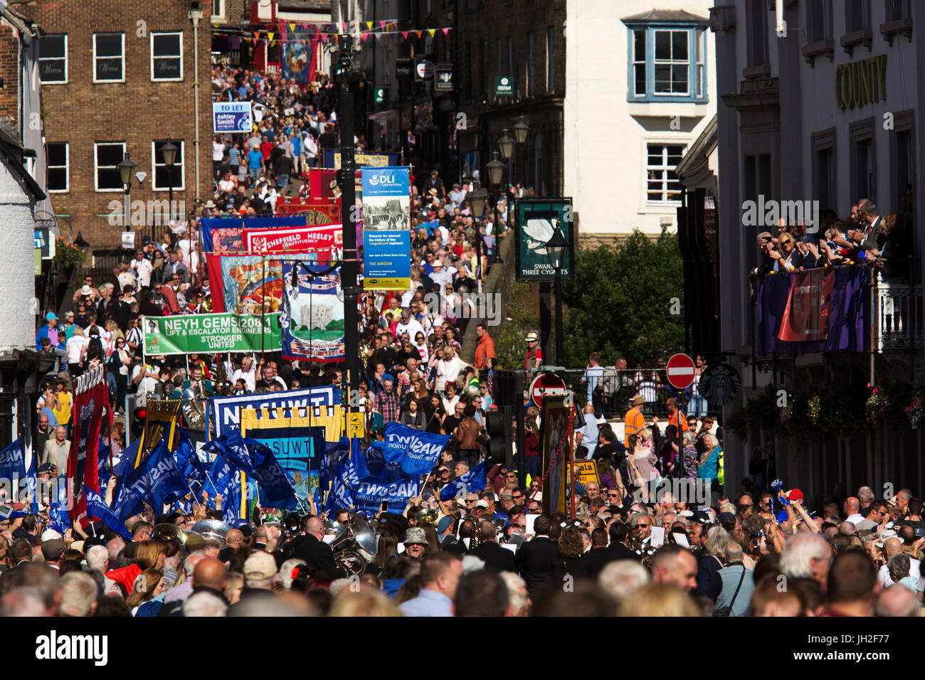 The parade of union banners past the County Hotel during the Durham ...