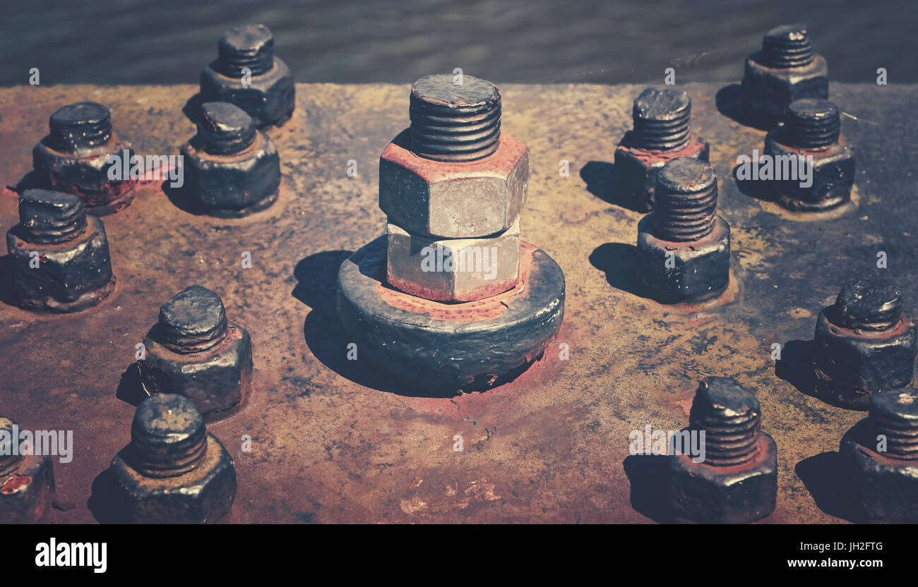 Close up of a bridge construction, industrial background, color toning ...