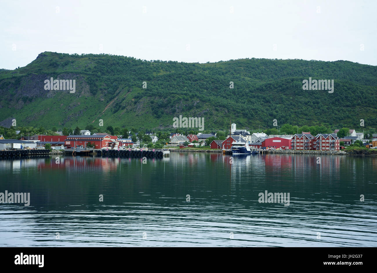 Town Melbu seen from Ferry, island Hadelsoya, Vesteralen, Norway Stock ...