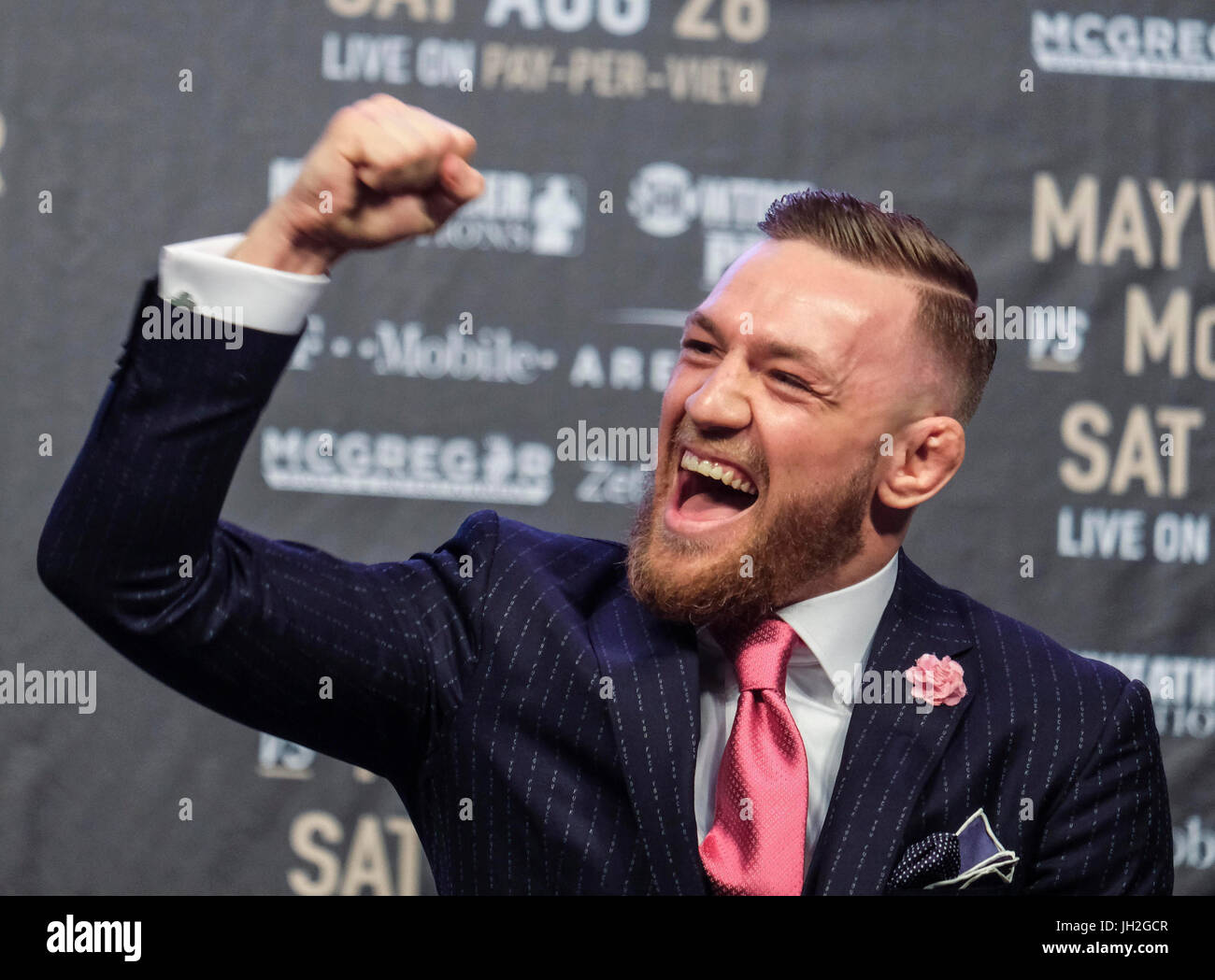 Los Angeles, USA. 11th July, 2017. UFC fighter Conor McGregor reacts ...