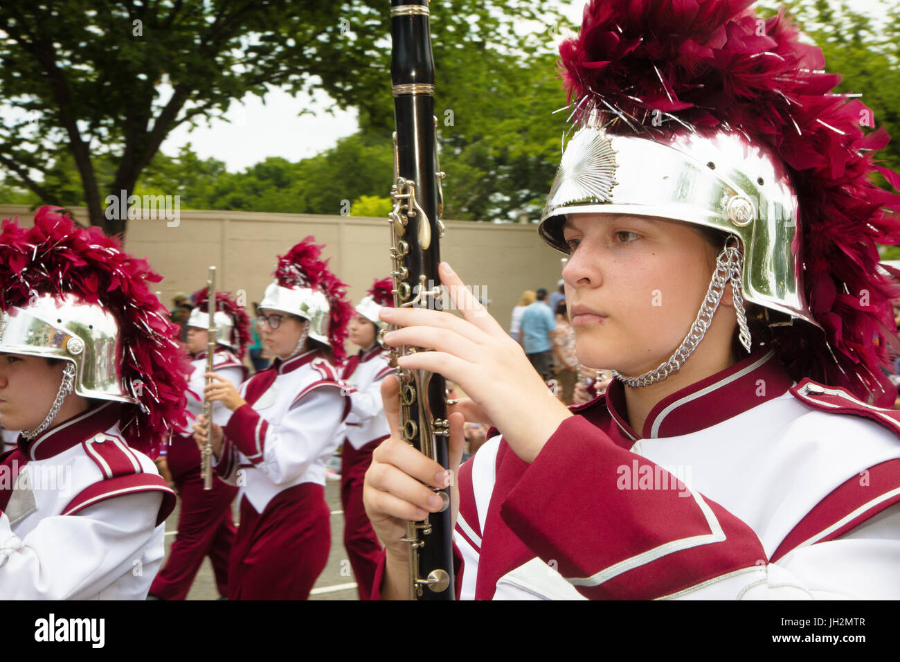 The White County H.S. Warrior Marching Band (Sparta, Tenn.) marches in ...