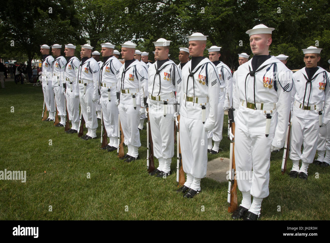 The U.S. Navy Ceremonial Guard prepares to march in the National ...