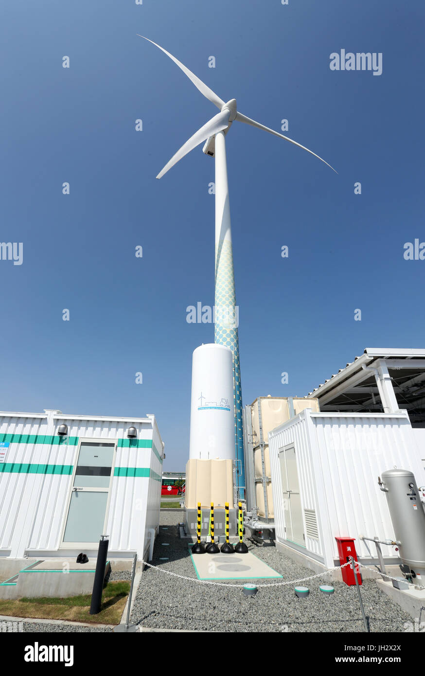 Yokohama, Japan. 12th July, 2017. A large wind power generator stands ...