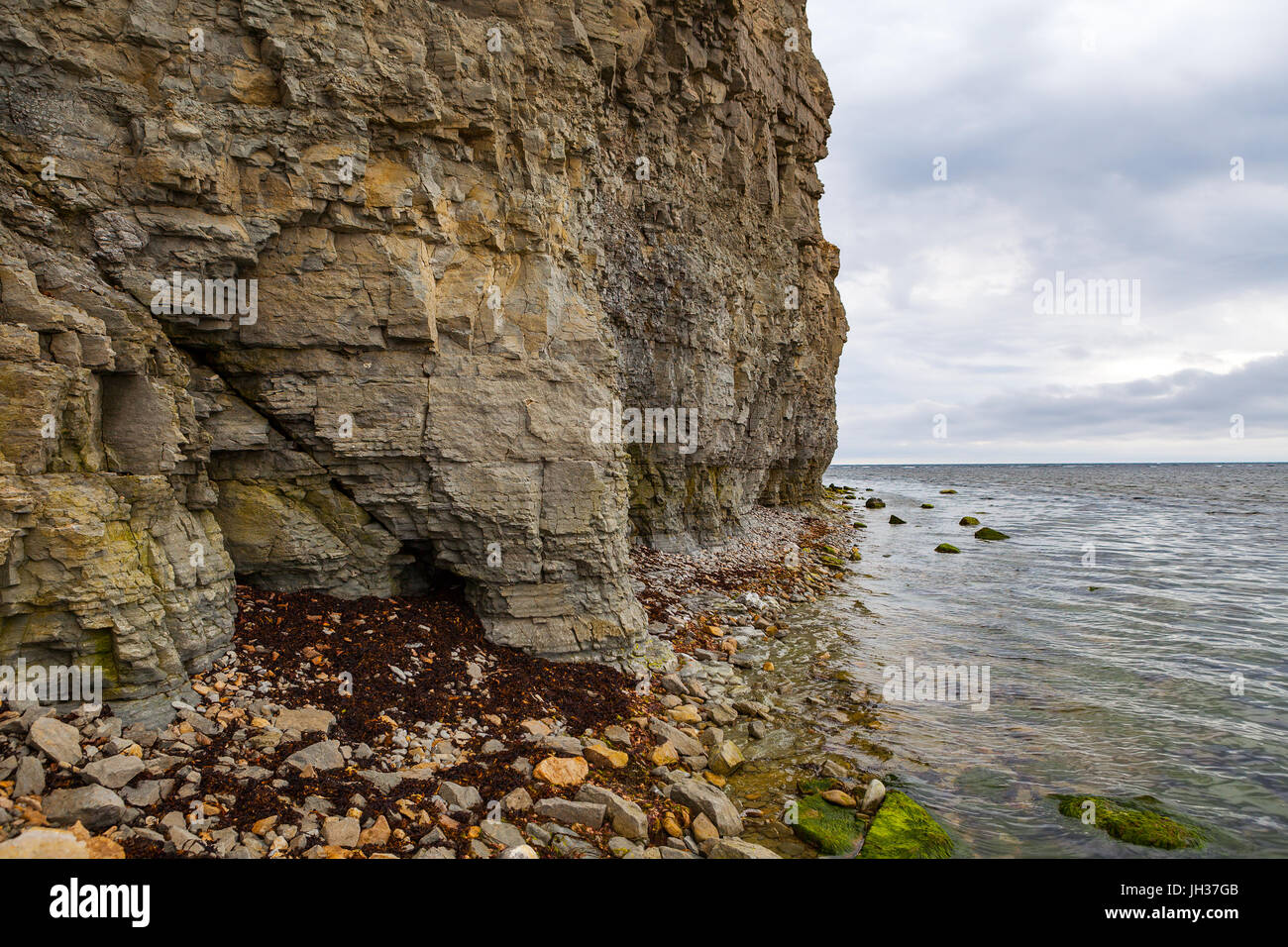 Beautiful rocky sea shore. Baltic limestone cliff Stock Photo - Alamy
