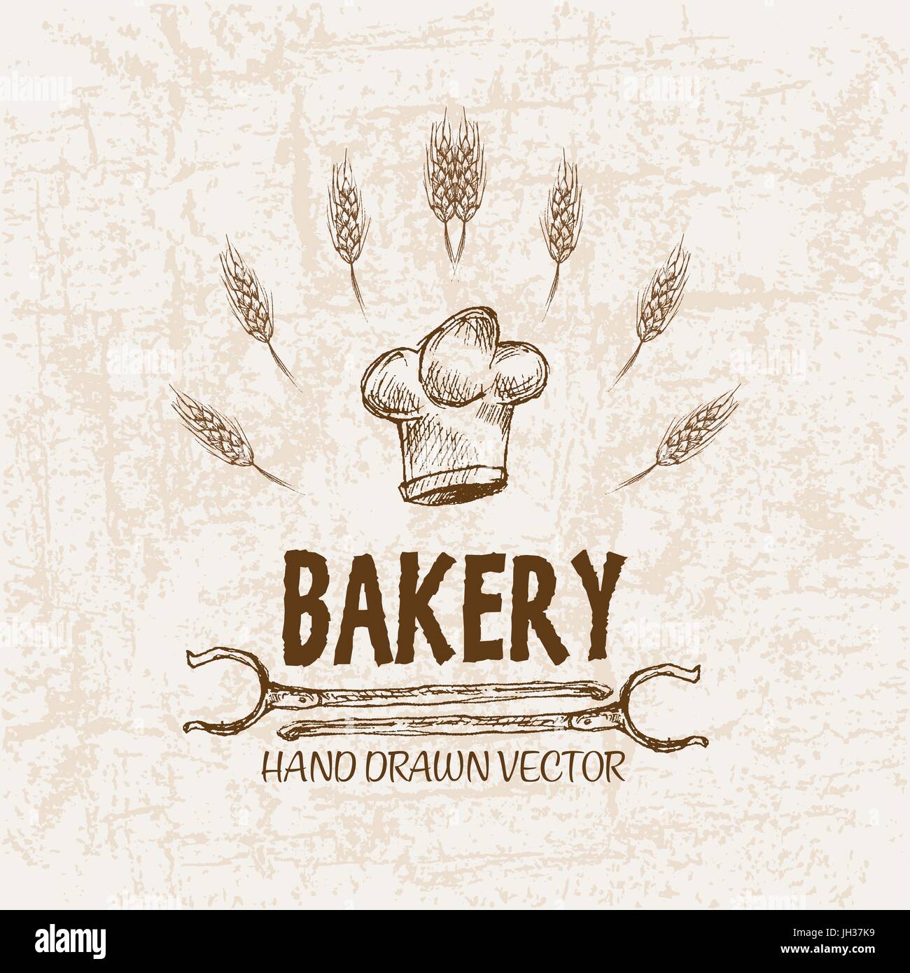 Digital vector detailed line art bakery bread and dried wheat hand ...