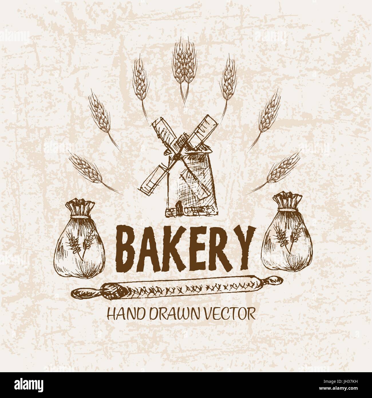Digital vector detailed line art baked bread and dried wheat hand drawn ...
