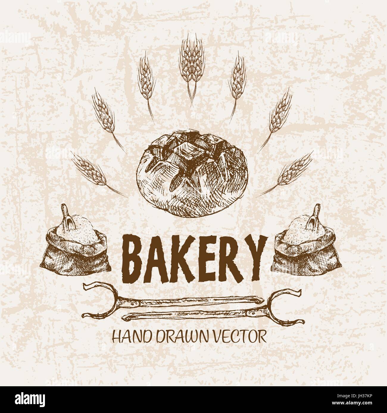 Digital vector detailed line art bakery bread and dried wheat hand ...
