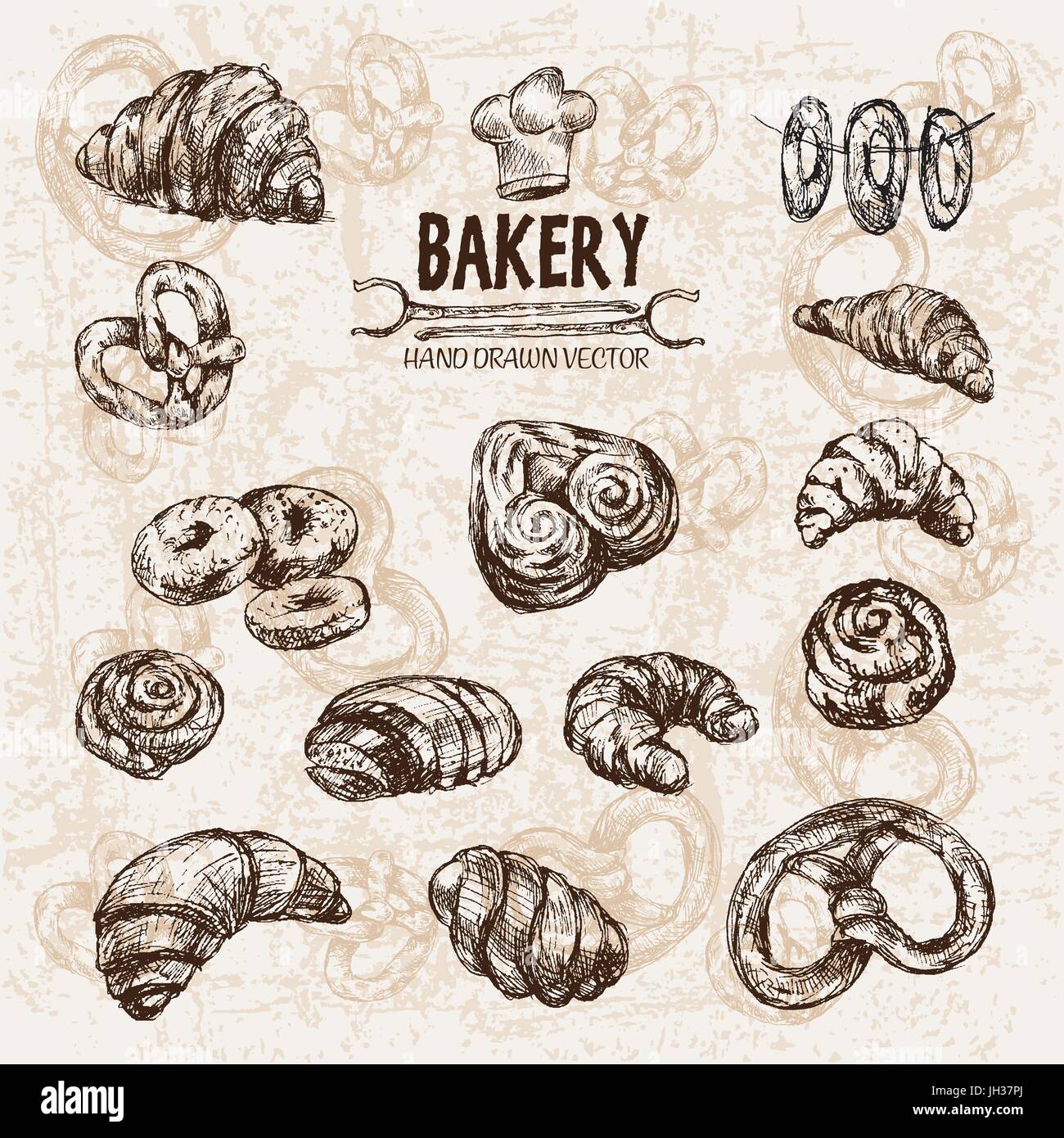 Digital vector detailed line art bakery bread and dried wheat hand ...