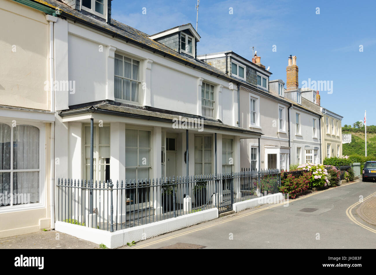 Smart holiday homes on Island Terrace in Salcombe, Devon Stock Photo ...