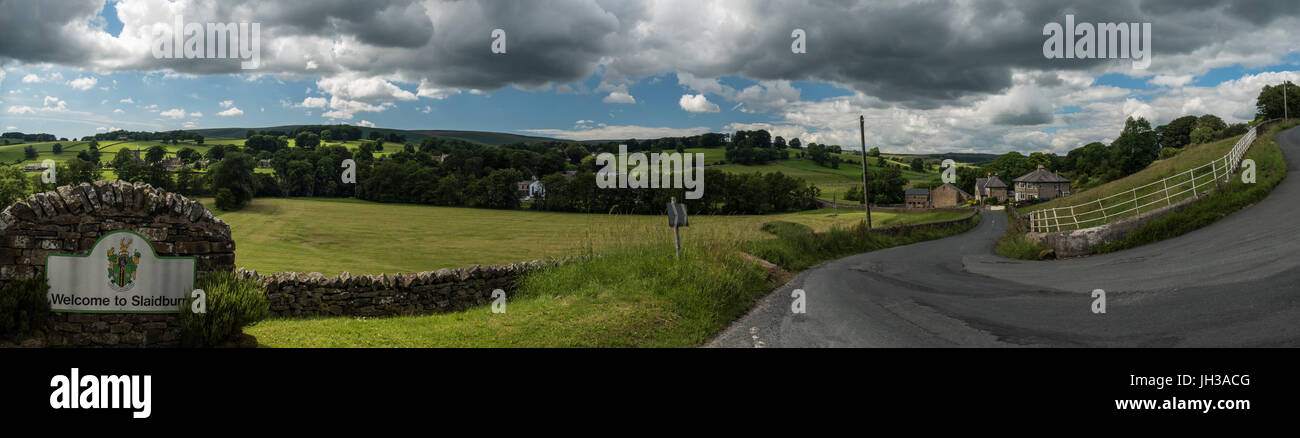panoramic image of road leading into Slaidburn village in the Forest of ...