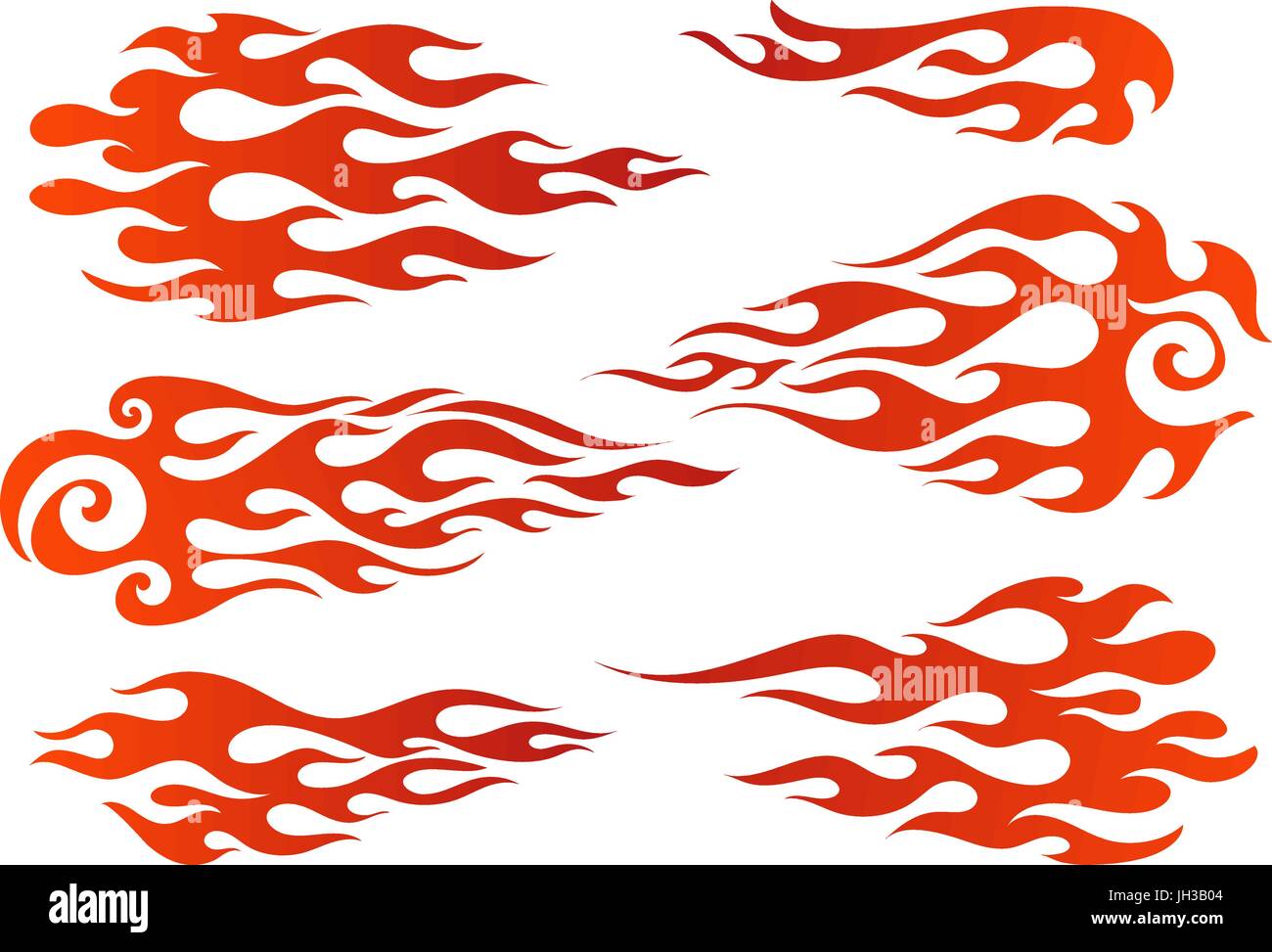 Red to orange gradient colored fire, old school flame elements ...