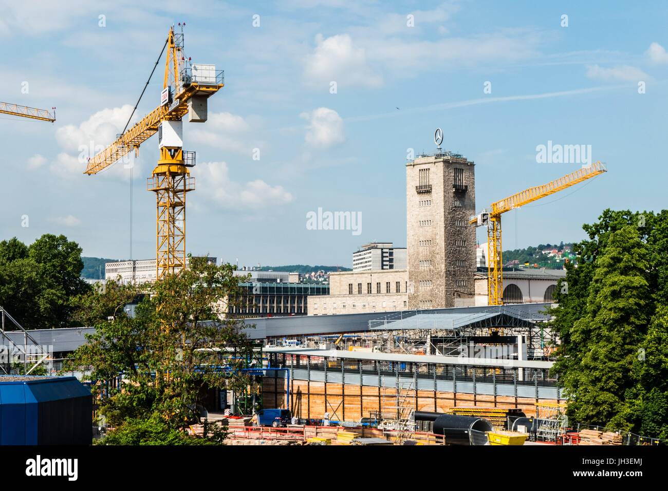Major railway project Stuttgart 21: the old main station surrounded by ...