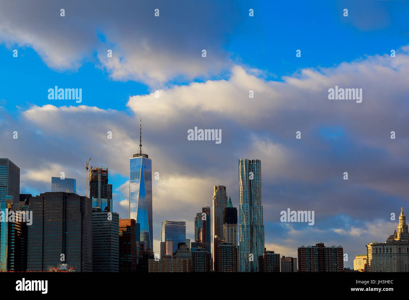 View of Lower Manhattan and Freedom tower from Staten Island Ferry boat ...