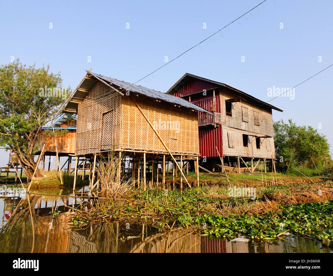 Traditional wooden stilt houses at the Inle lake, Shan state, Myanmar ...