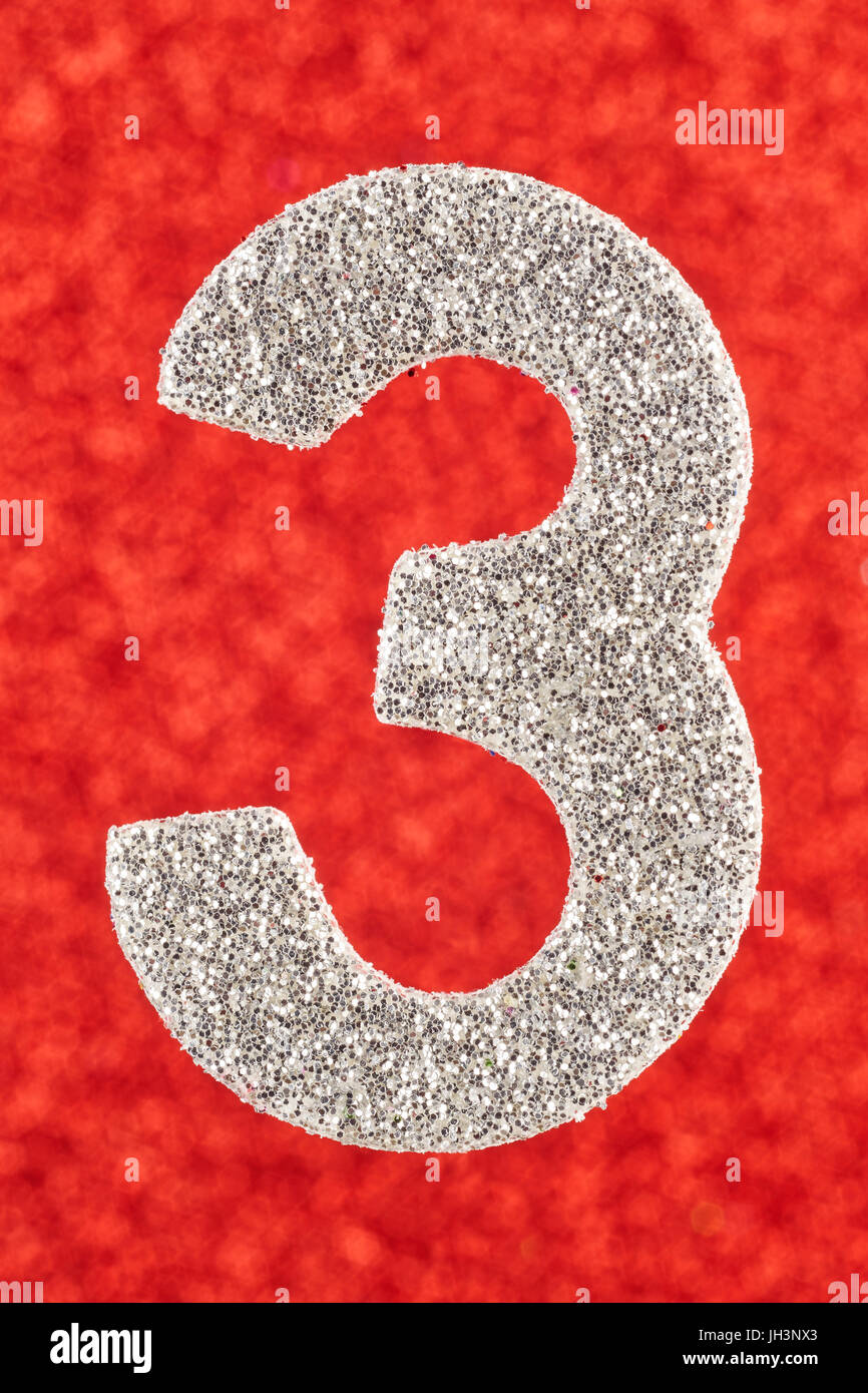 Number three silver color over a red background. Anniversary. Vertical ...